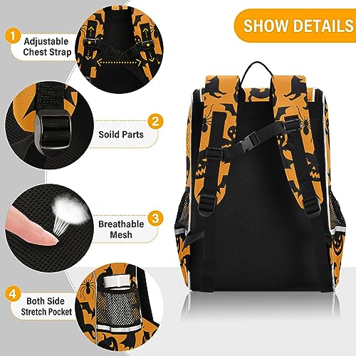 Sletend Large Capacity Printing Student Shoulder Bag for Children Teenagers Halloween Ghost Pumpkin Bat Laptop Bag School Bag for Work School, Men's and Women's Travel Backpack
