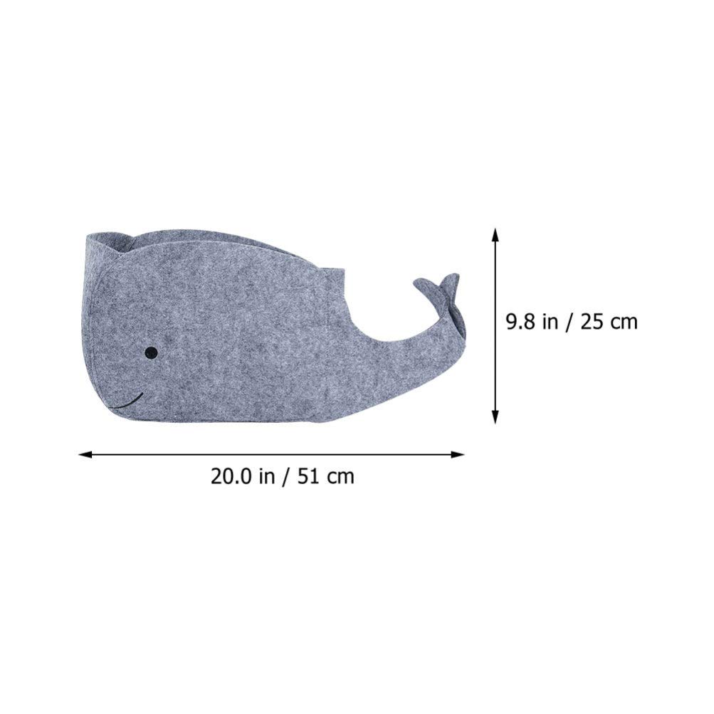 Yardwe Felt Storage Bin Fabric Storage Basket Whale Shaped Collapsible Toy Organiser Basket Laundry Hamper for Home Dark Grey