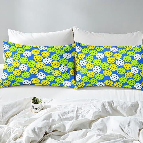 Pickleball Bed Set Ball Sports Themed Teens Sheet Set for Boys Girls Men Yellow White Green Pickleball Bed Sheets Blue Decor Sheets with 1 Pillowcase 3Pcs Bedding Twin