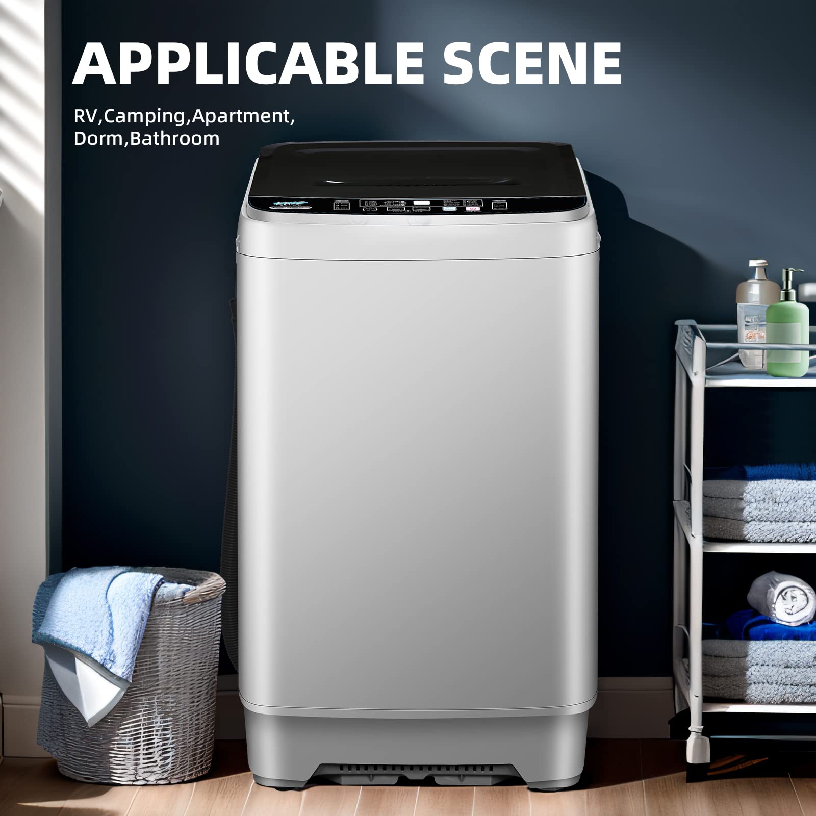 Full Automatic Washing Machine, AYCLIF 15.6 lbs Top Load Portable Washer with Drain Pump,10 Wash Programs 8 Water Levels,for Dorm Apartment RV Full-Automatic Washing,Grey