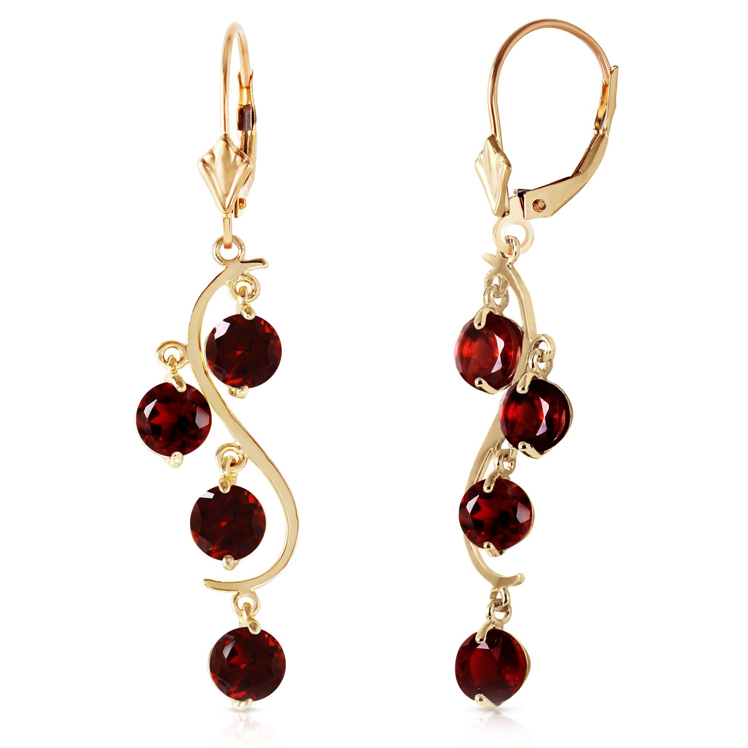 Galaxy Gold GG 14k Yellow Gold Curved Dangle Earrings with Garnets