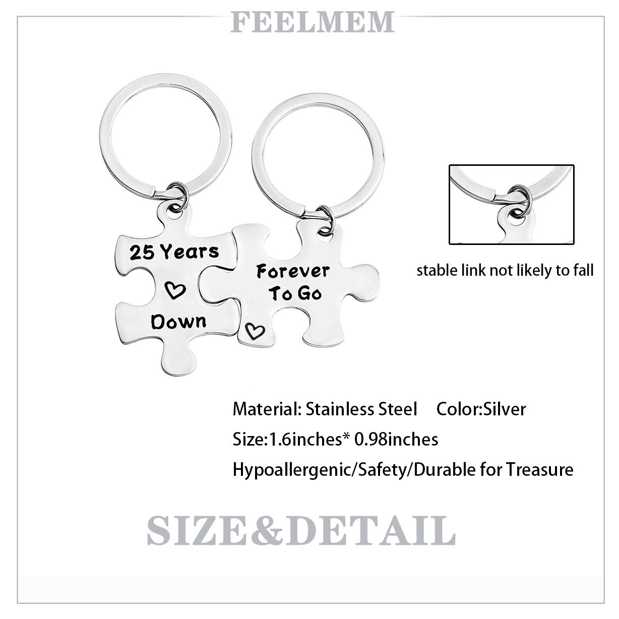 FEELMEM 25th Anniversary Present Couples Puzzle Keychain Set Of Two 25 Years Anniversary Key Chain Present For Him Her (25th)