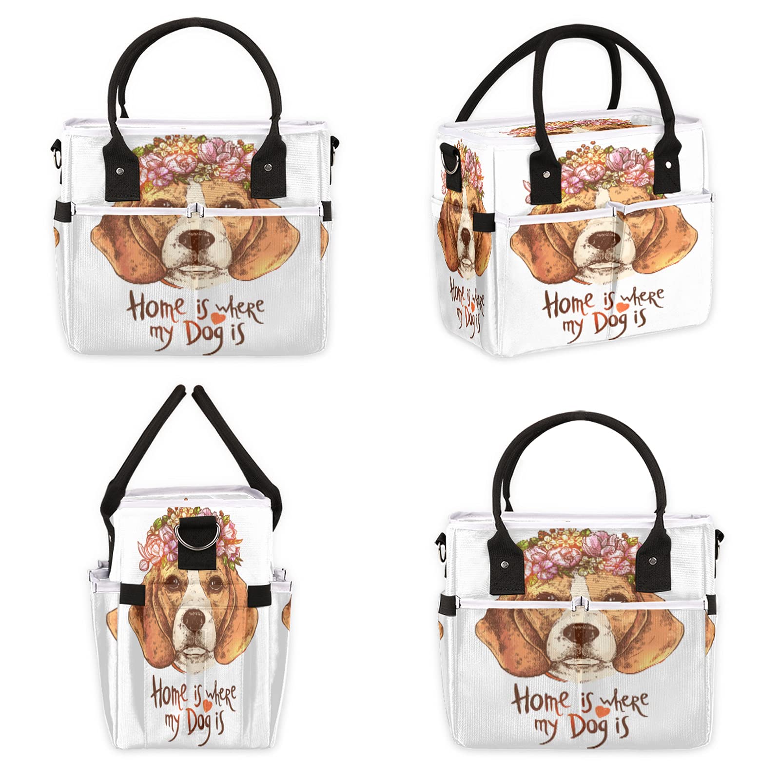 Insulated Lunch Bag for Women, Beagle Dog Home Leakproof Lunch Tote Bag Reusable Large Lunch Box Thermal Cooler Lunch Bags with Shoulder Strap, Side Pockets, Water Bottle Holder