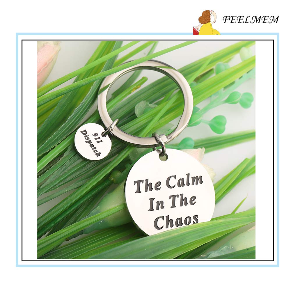FEELMEM 911 Dispatcher Gift Emergency Operator Responder Gift The Calm in The Chaos Dispatch Keychain Gift for 911 Operator Police Emergency Dispatcher (key-911)