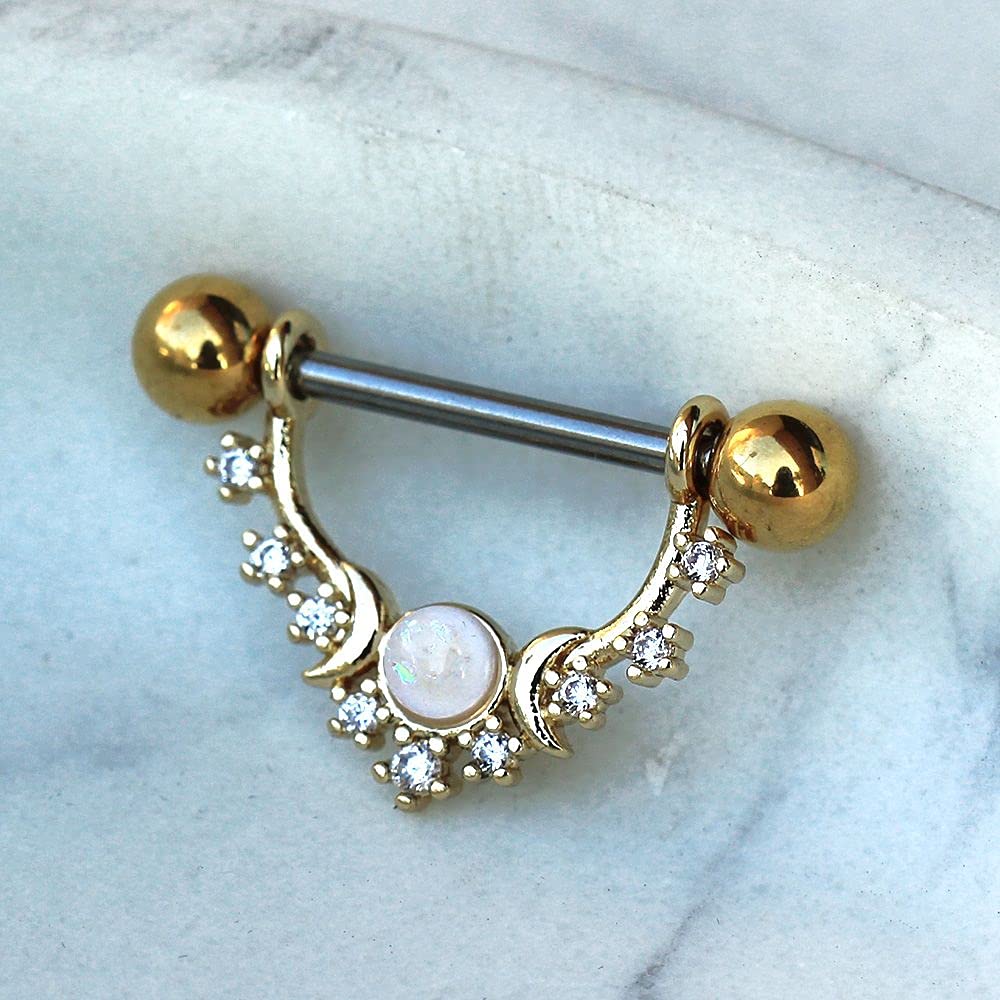 Dynamique Gold Plated Multi Jeweled Moon and Stars Nipple Shield (Sold Per Pair Or Per Piece)
