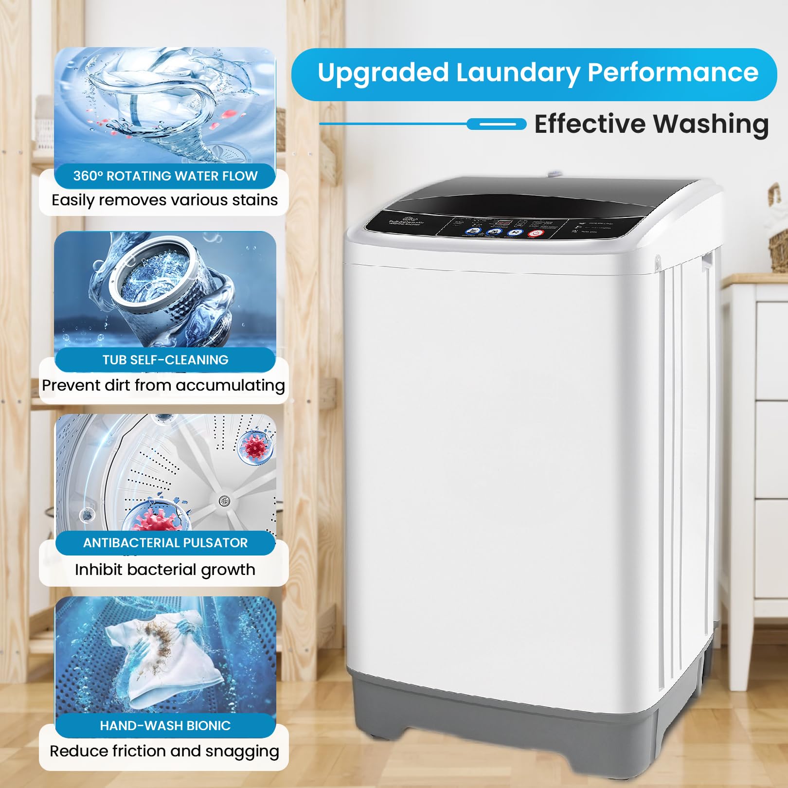 Nictemaw Portable Washing Machine 17.8Lbs Full Automatic Portable Washer, 2.4 Cu.ft Compact Laundry Washer with 10 Programs & 8 Water Levels, Built-in Drain Pump, Energy Saving for Apartment Dorm RV