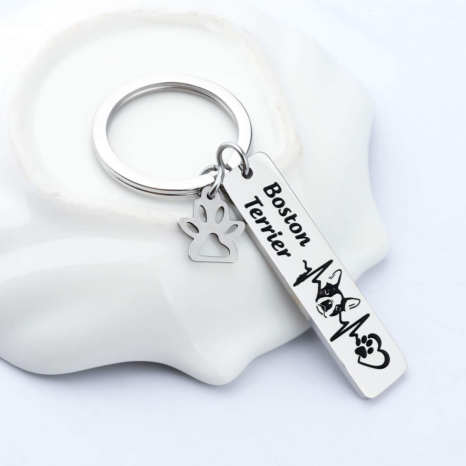 FUSTMW Dog Owner Keychain Boston Terriers,Boxer,Dachshund,Jewelry Golden Receiver,Pitbull Dog Lover Gifts Pet Rescue Gift (Boston Terriers)