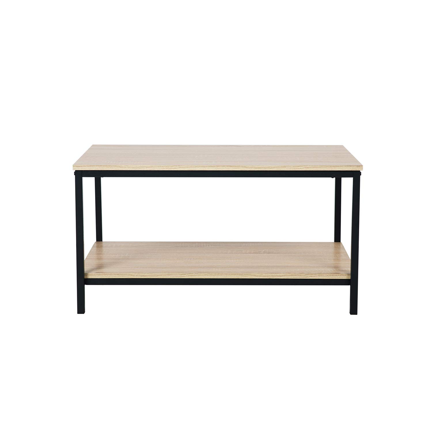 Finefind Modern Industrial Metal Rectangular Coffee Table with Storage Shelf for Living Room, 32 Inch Wood Rustic Furniture for Home Office, Charter Oak Finish