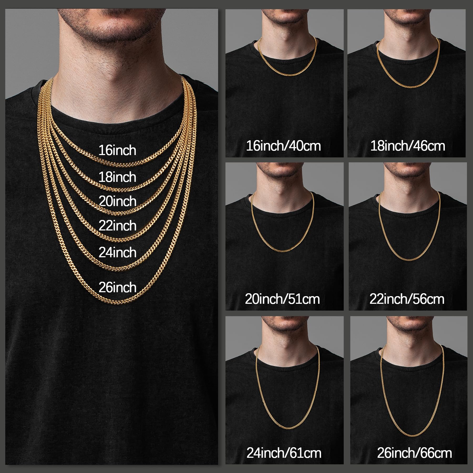 Eterjew Italian Solid 18k Gold Chain Necklace for Men Boys Women, 4mm Cuban Link Chain for Men, Sturdy & Comfortable & Shiny 18 Inch