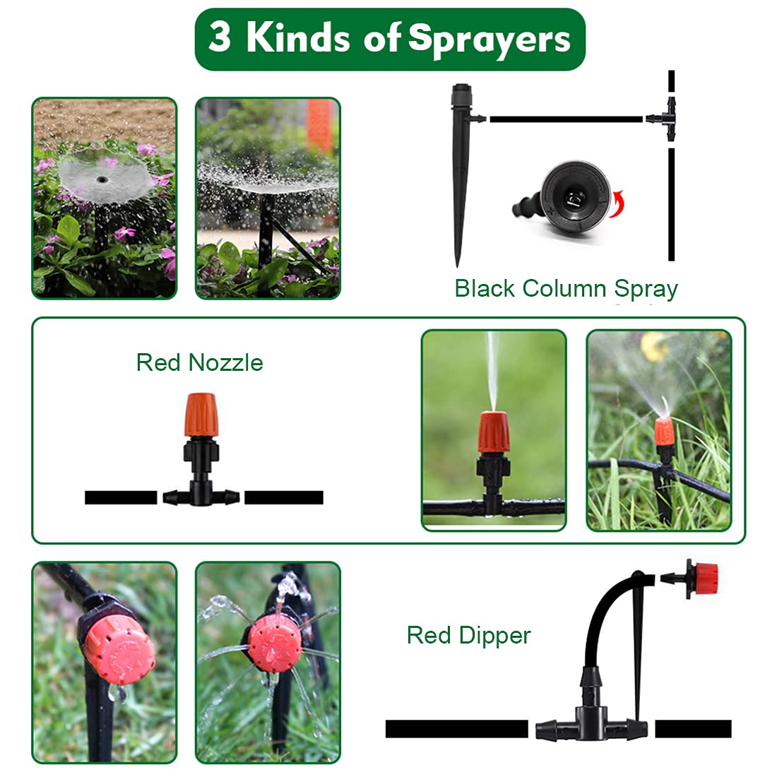 Flantor Garden Irrigation Kit,131ft 1/4" Drip Irrigation Kit Garden Irrigation System with Adjustable Nozzle Dripper Automatic Irrigation Equipment Set for Garden,Greenhouse, Patio,Lawn