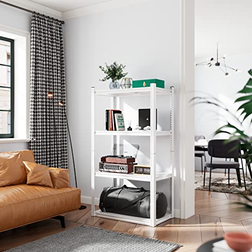 Raybee Garage Storage Shelves, Garage Shelving, 4 Tier Garage Shelves, Adjustable Heavy Duty Storage Shelves, Easy Assembly Metal Shelves for Storage, Kitchen, Pantry, White