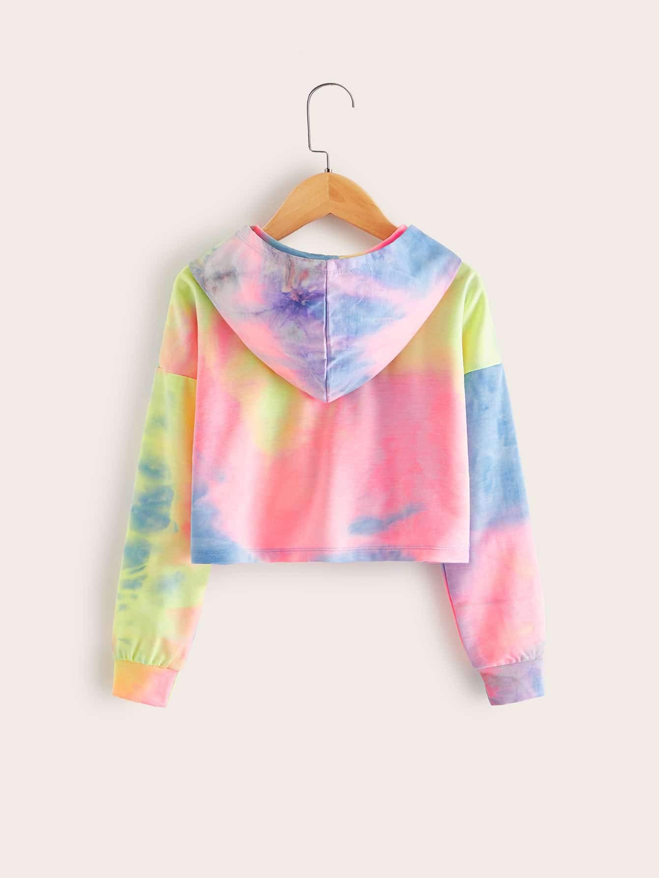 Floerns Girls Tie Dye Letter Print Long Sleeve Hoodie Pullover Sweatshirt Multi 11-12Y