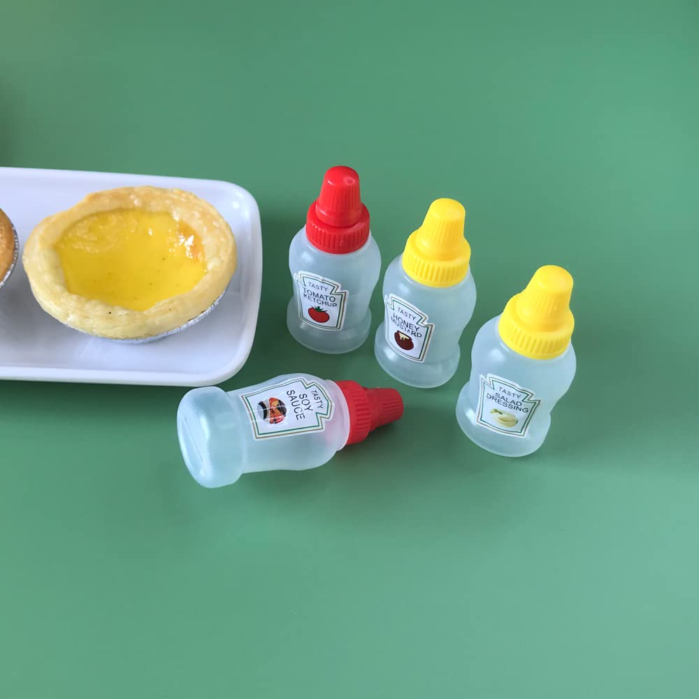 HYMAOME 4pcs Mini Condiment Squeeze Bottle Ketchup/Soy Sauce/Honey/Salad Dressing Container Portable Reusable Lunchbox Dispensers with Screw Cap,25ml