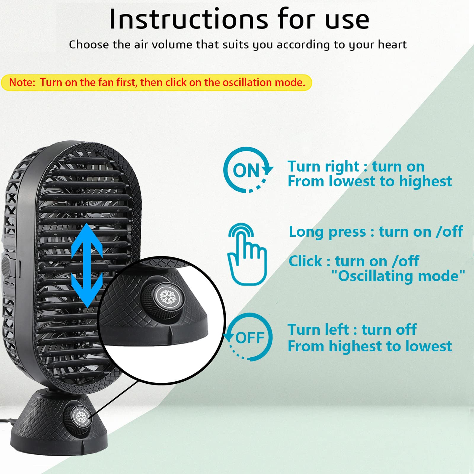 ETNVOW USB Desk Fan Oscillating Cooling, Portable Table/Desktop Fan with Dual Head,Dual Air Circulation,Stepless Speed Quiet USB Tower Fan for home bedroom Office