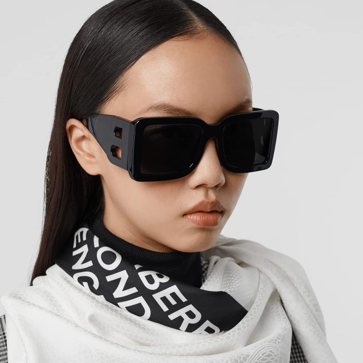 JOVAKIT Trendy Oversized Square Sunglasses for Women Men Fashion Black Thick Large Frame Luxury Designer Sun Glasses (Black&Black/Grey)