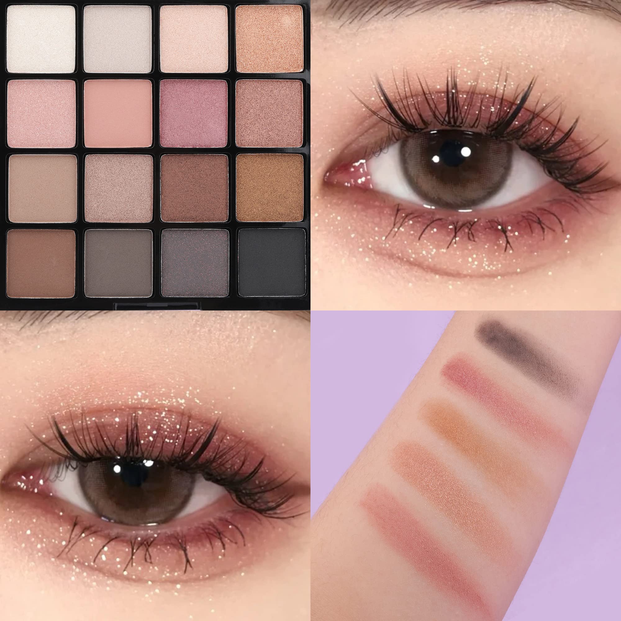 Matte Eyeshadow Palette Makeup Warm Neutral Shimmer Eye Shadow Cosmetics, Cream High Pigmented Shades, Long Lasting, Smoky Black Eye Makeup, Waterproof, 16 Colors Eyeshadow
