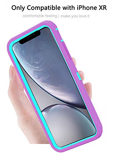 Stroson for iPhone XR Case with Built in Screen Protector Heavy Duty Shockproof Full Body 3 in 1 Rugged Bumper for Women Man Protective Cover Phone Case for iPhone XR 6.1β (Purple/Mint)