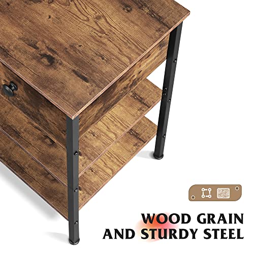 WLIVE Nightstand, Bedside Table with Adjustable Wooden Drawer, 3-Tier Night Stand for Couch, Bed, Sofa, End Table Side Table for Bedroom, Living Room, Rustic Brown…