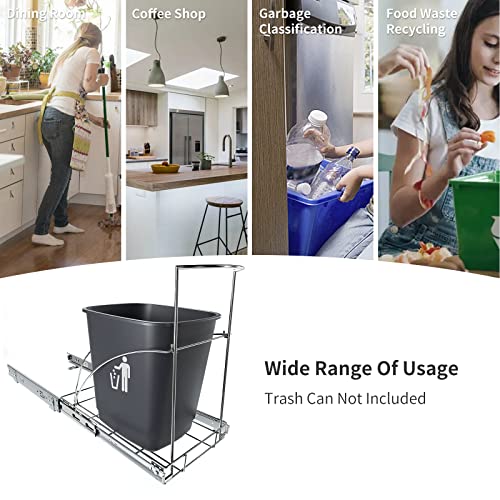 Tanamu Pull Out Trash Can Under Cabinet, 10 Gallon Pull-Out Under Mount Kitchen Waste Container Trash Cans, under sink trash can, Ball-Bearing Slider, Door Mounting Kit, Silver(Trash Can Not Included)