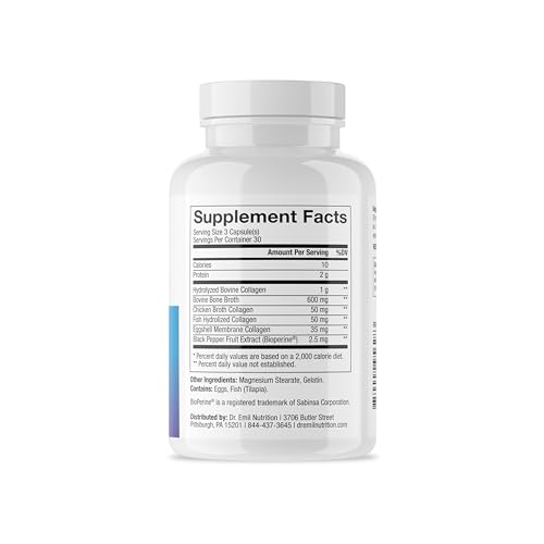 DR. EMIL NUTRITION Multi Collagen Pills - Collagen Supplements to Support Hair, Skin, Nails, & Joints - Hydrolyzed Collagen Supplements for Women with Types I, II, III, V & X - 90 Capsules