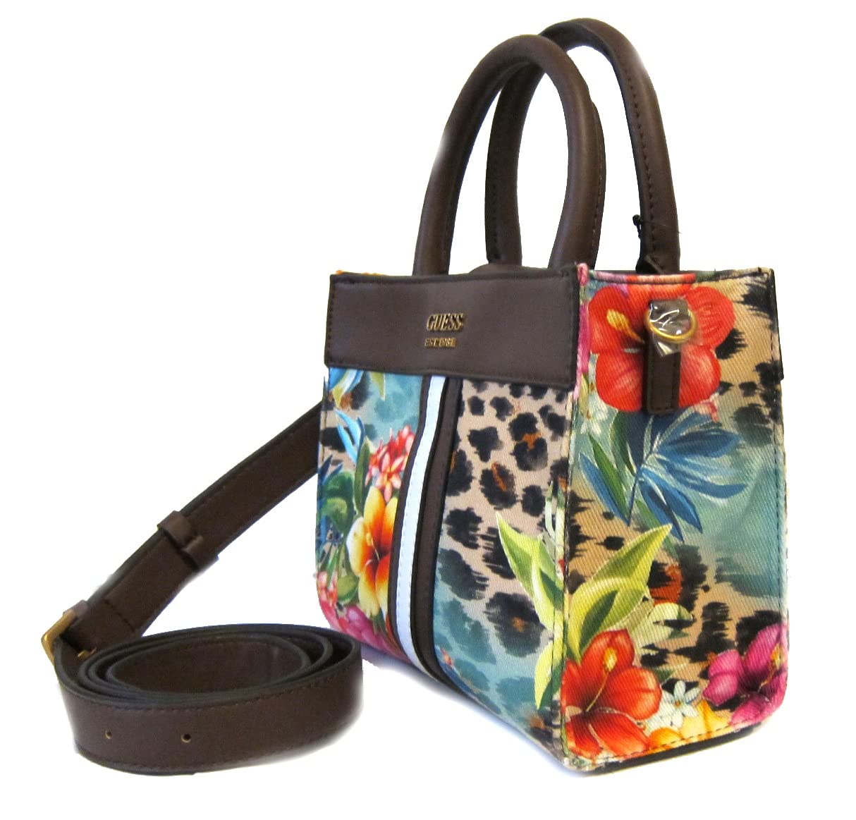 GUESS Womens Kasinta Mini Tote Crossbody, Leopard Floral, One Size US
