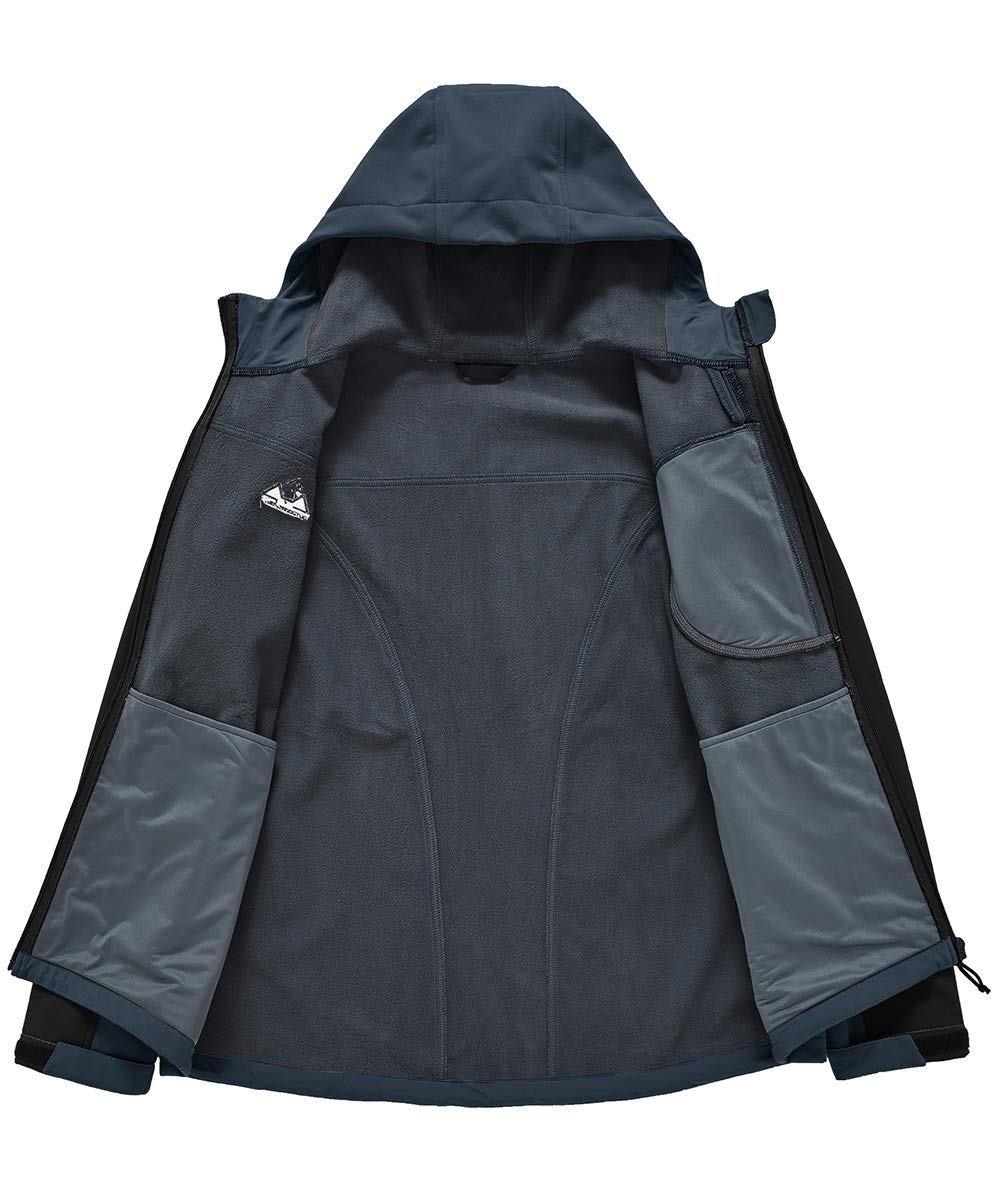 Gopune Windproof Softshell Fleece Lined Jacket Winter Outdoor Hooded Coat (Grey,L)