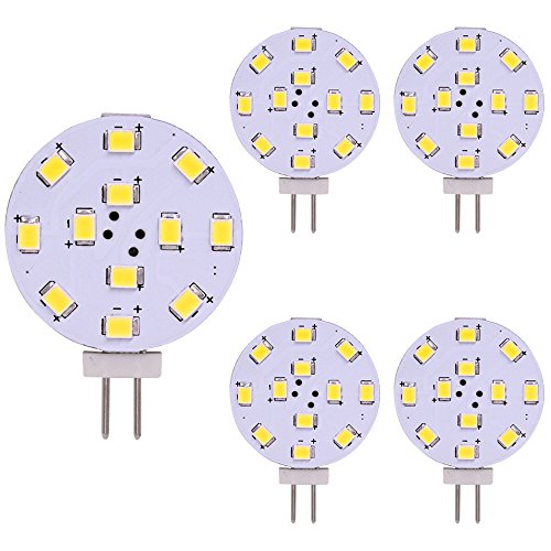 WeiXuan G4 LED Bulb, 35 Watt Equivalent, Bi-Pin LED Disc, JC Side Pin, 12V-24V AC/DC Low Volt, CRI>85, 350 Lumens, Pack 5 (White)