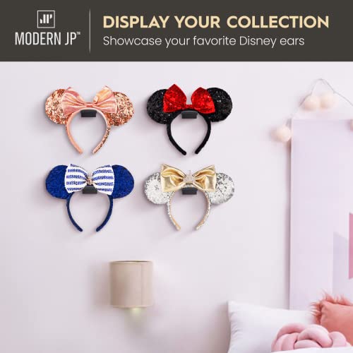 Modern JP Adhesive Hooks for Disney Ears (8-Pack) - Minimalist Disney Ear Holder, No Drilling Headband Holder Design, Strong Hold Headband Organizer - U.S. Patent Pending, Black