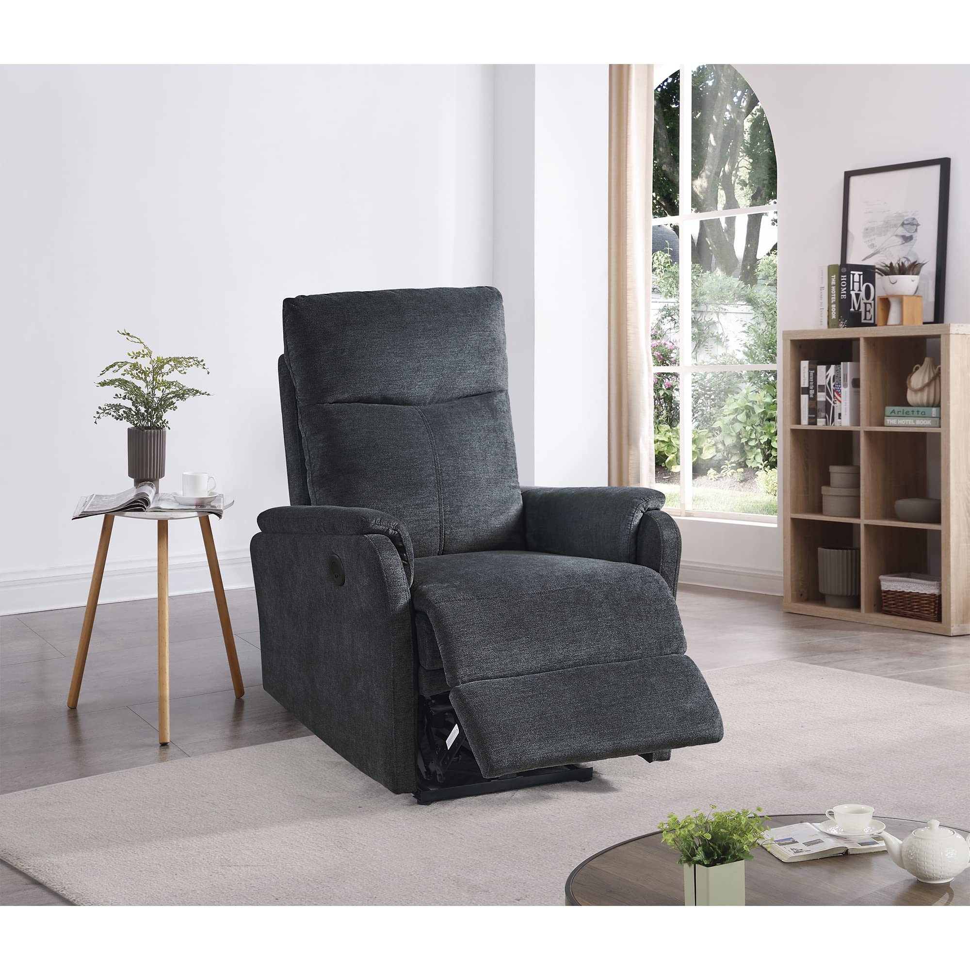 FIQHOME Electric Power, Fabric Single Sofa Recliner Function,Ergonomic Lounge Chair, Home Theater Seating with USB Charge Port for Small Room, Grey, Dark Gray