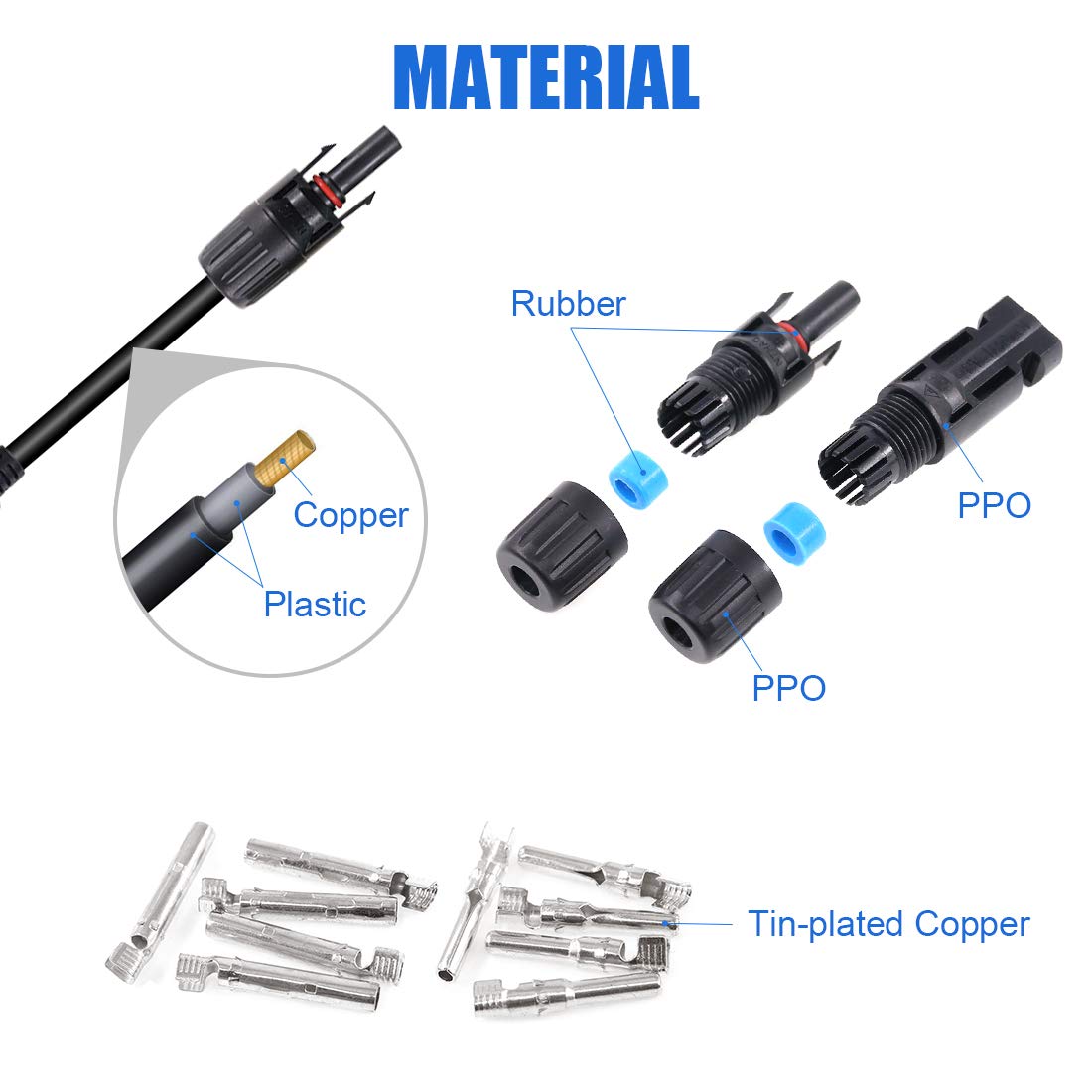 Glarks a Pair M/FF and F/MM Solar Panel Extension Adaptor Cables Y Branch Parallel Adapter Cable Wire Plug and 5 Pair Male/ Female Solar Panel Cable Connectors Set for Solar Panels