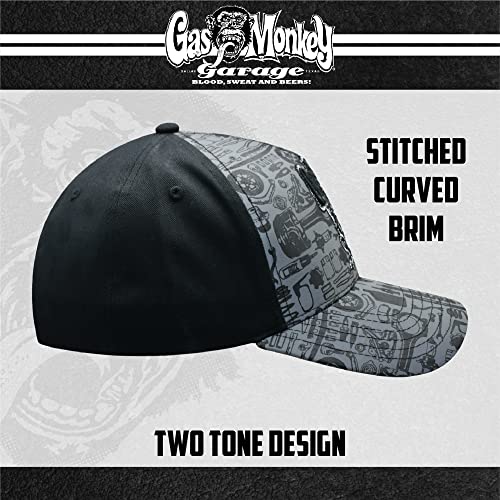 Gas Monkey Garage Concept One Baseball Hat, Reflective All Over Print Adult Snapback Cap with Curved Brim, Black, One Size