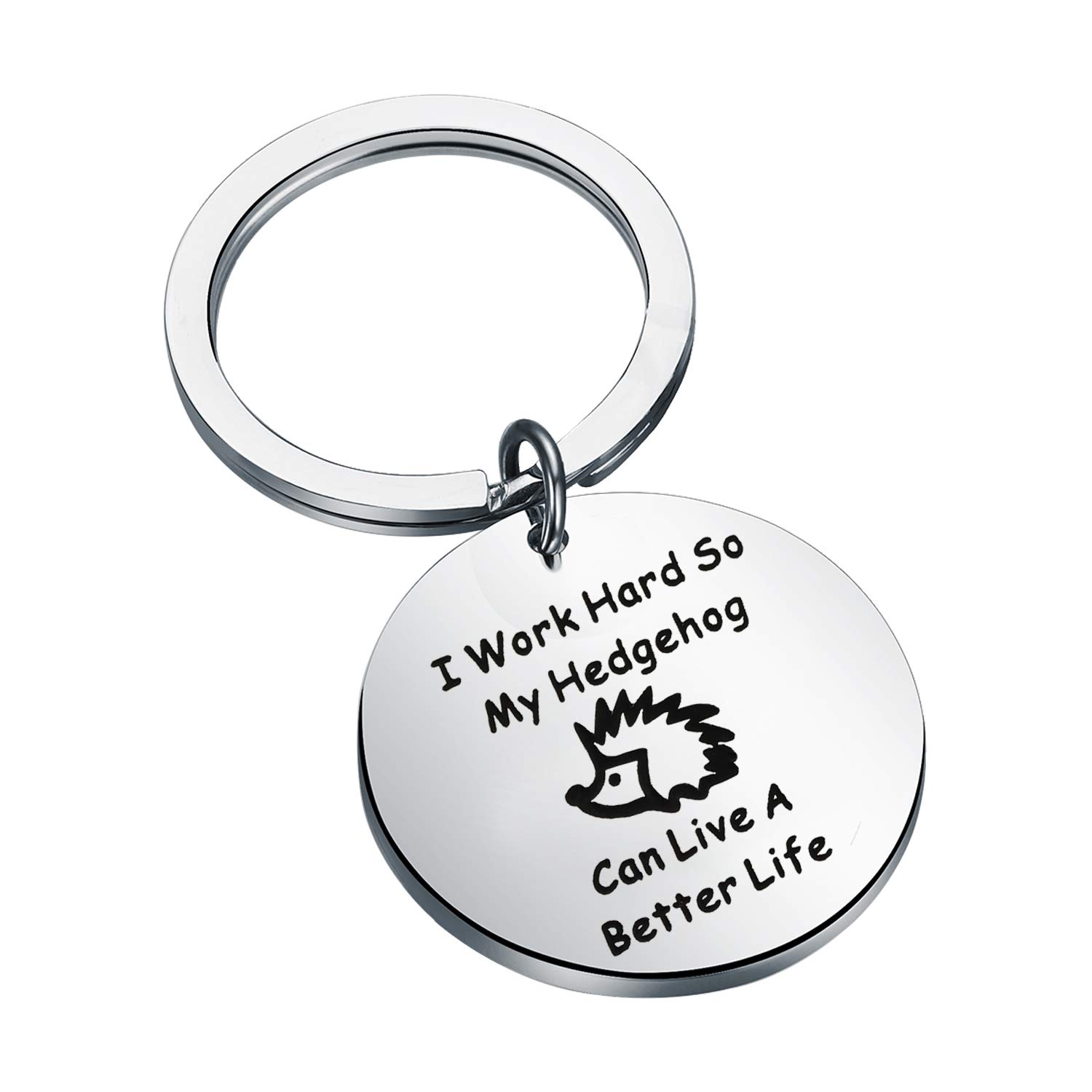 FEELMEM Hedgehog Keychain Hedgehog Lover Gift I Work Hard So My Hedgehog Can Live A Better Life Keychain for Hedgehog Lovers Hog Mom Crazy Hedgehog Lady Gift (silver)