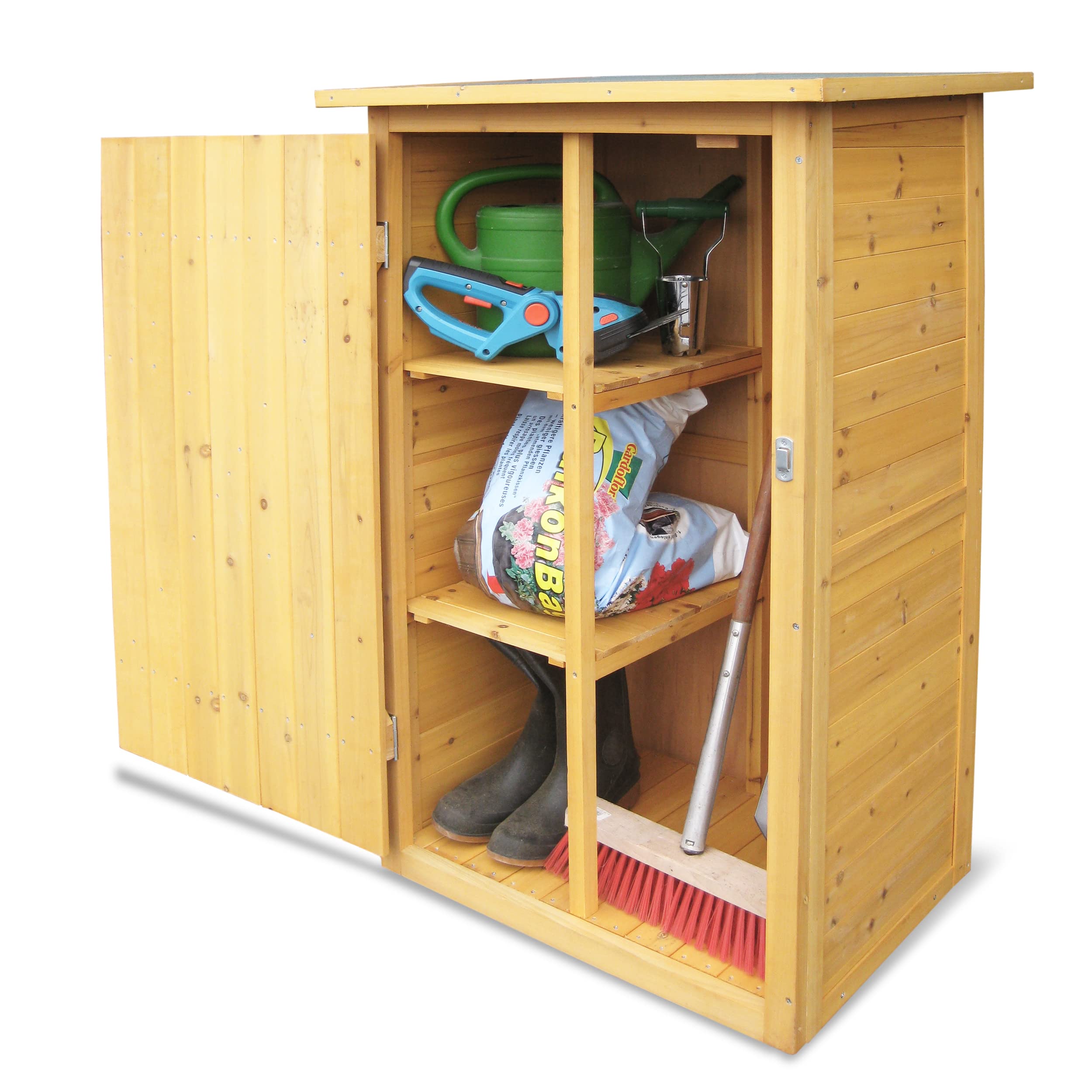 Outdoor Storage Shed with Floor & Adjustable Shelves, Wooden Garden Tool Cabinet Weatherproof, 71" Vertical Patio Organizer