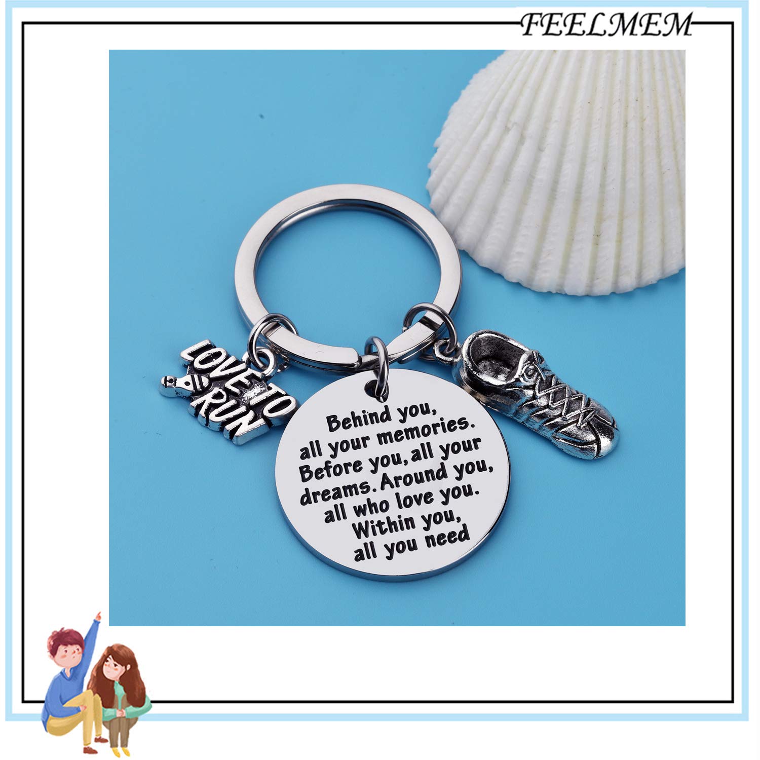 FEELMEM Marathon Runner Gifts Running Keychain Cross Country Track Marathon Jewelry Marathon Running Gift Track Gift(silver)