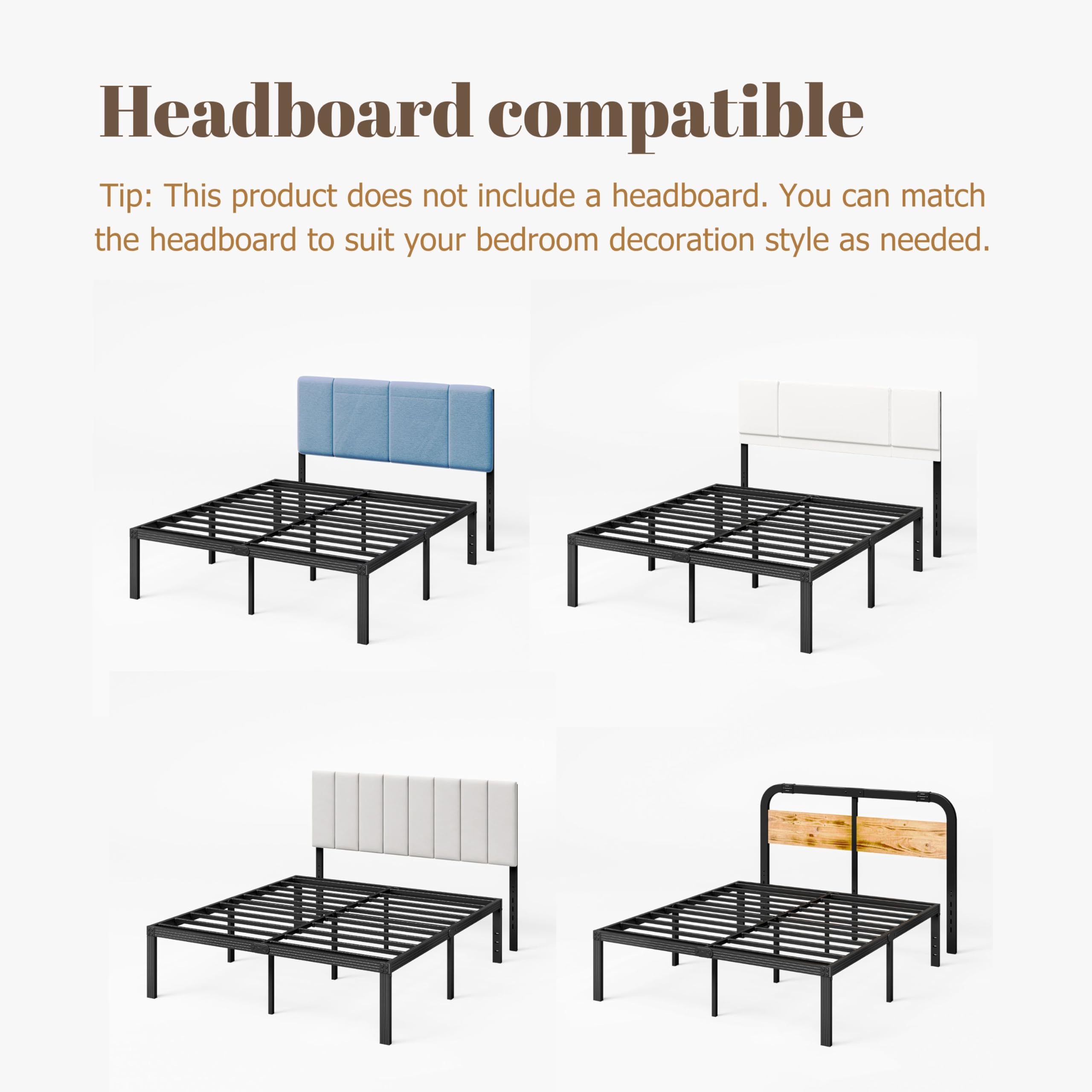 ZIYOO Queen Size Bed Frame, 18 Inches Platform Bed Frame, 3500lbs Heavy Duty Steel Slat, Non-Slip Design, No Box Spring Needed, Easy Assembly, Quiet Noise Free, Under Bed Storage Space, Black
