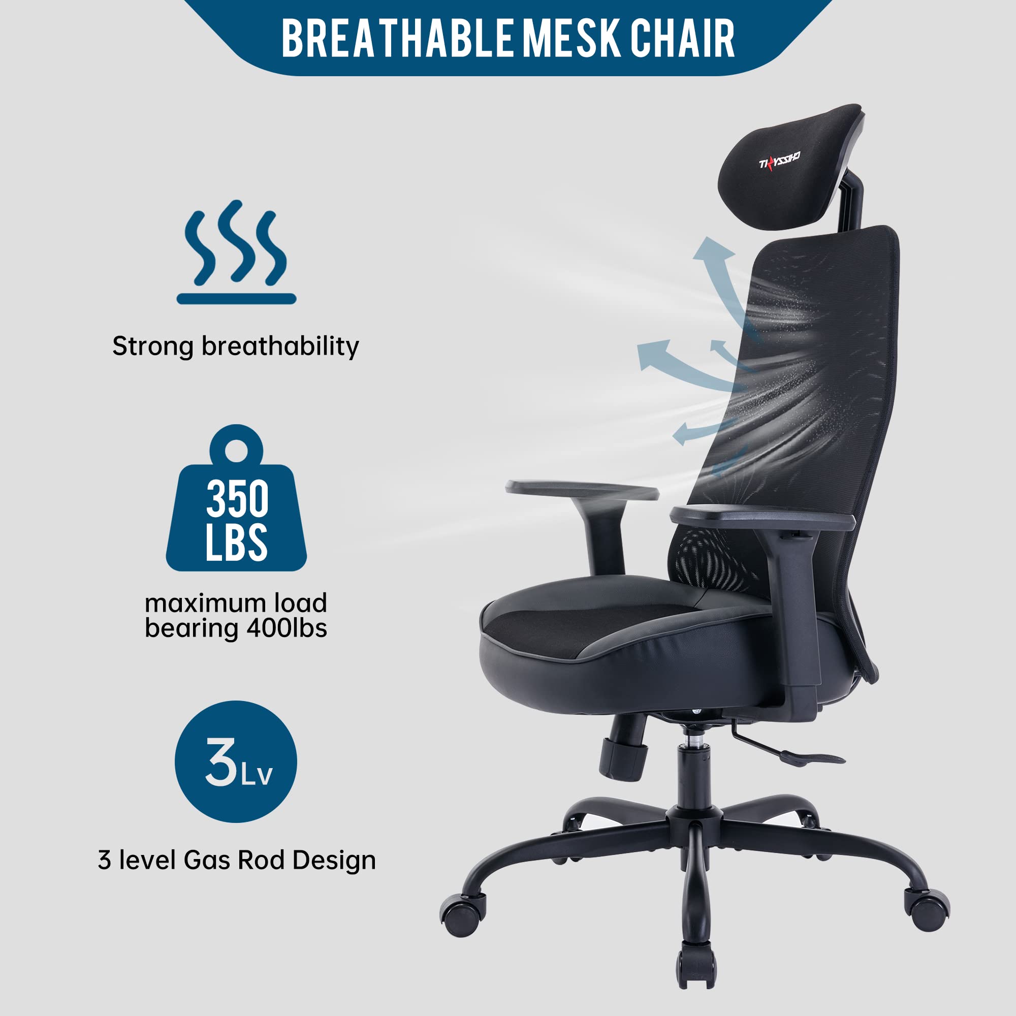 Ergonomic Gaming Chair,High Back Computer Chair Mesh Gaming Chair with Adjustable Headrest and Lumbar Support Home Office Chair 3D Armrest 400lbs