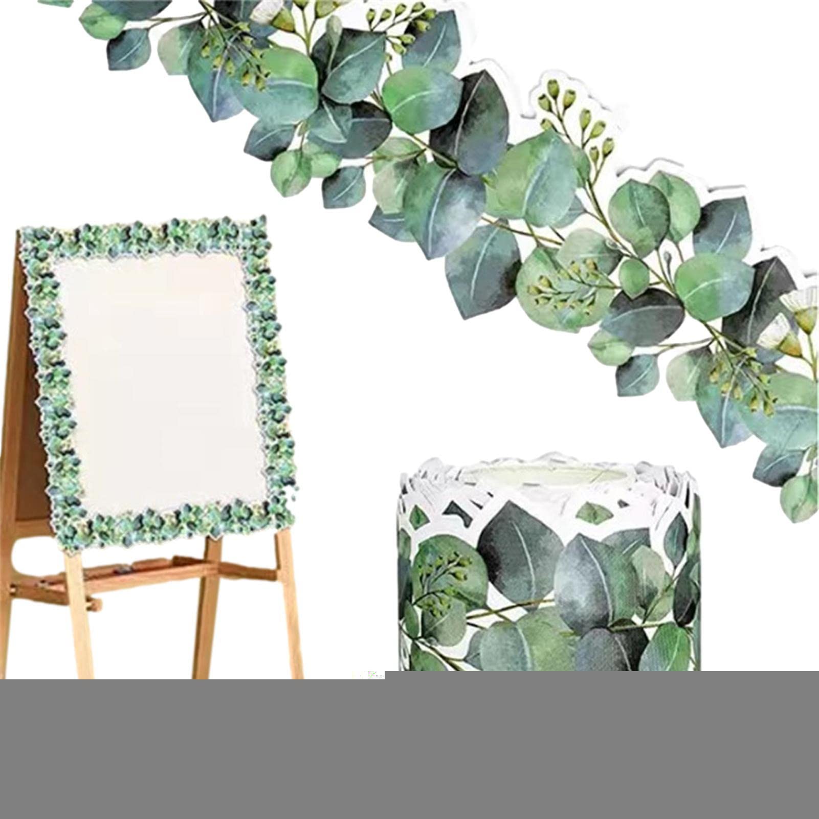 Eucalyptus Leaf Flower, Eucalyptus Green Scalloped Rolled Border Trim, 49.21ft Eucalyptus Border Bulletin Board, Announcement Border Sticker Blackboard, Decorate Bulletin Boards Walls Desks Windows