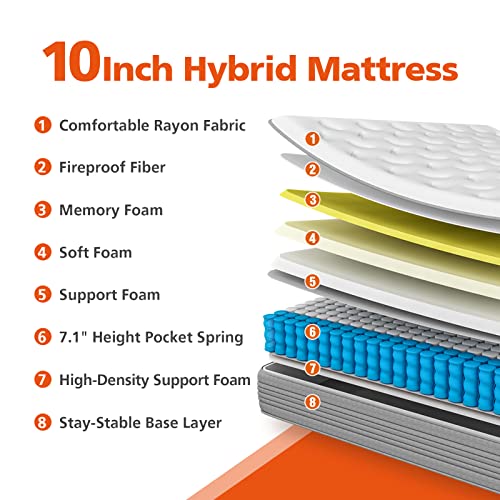 Queen Mattress, DIGLANT 10 Inch Memory Foam Hybrid Mattress, Tight Top Pocket Spring Mattress Sleep Supportive & Motion Isolation, Medium Firm Feel Mattress in a Box, CertiPUR-US Certified