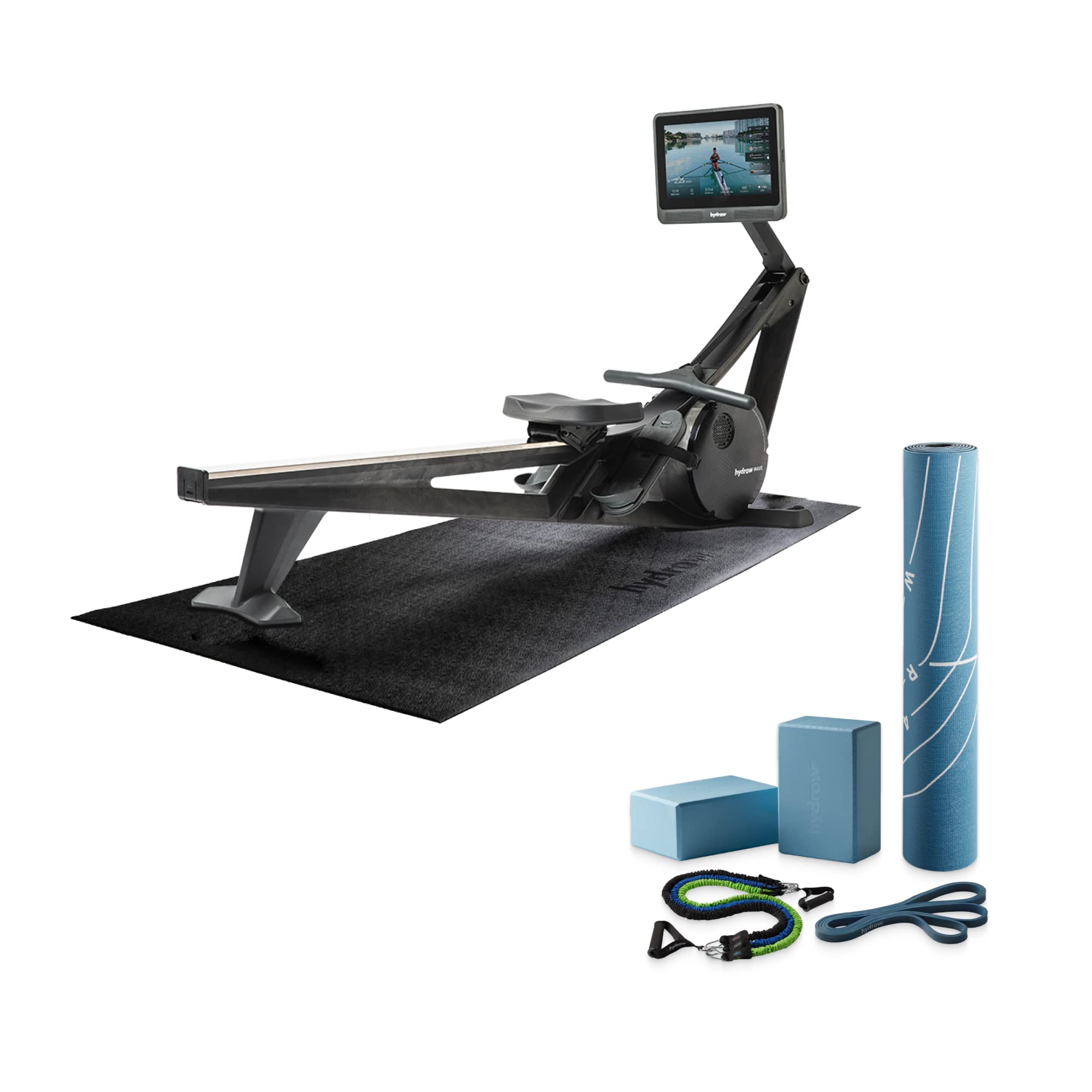 Hydrow Wave Rowing Machine with 16" HD Touchscreen + Under Machine Floor Protector Mat + On The Mat Workout Kit β Hydrow Membership Sold Separately