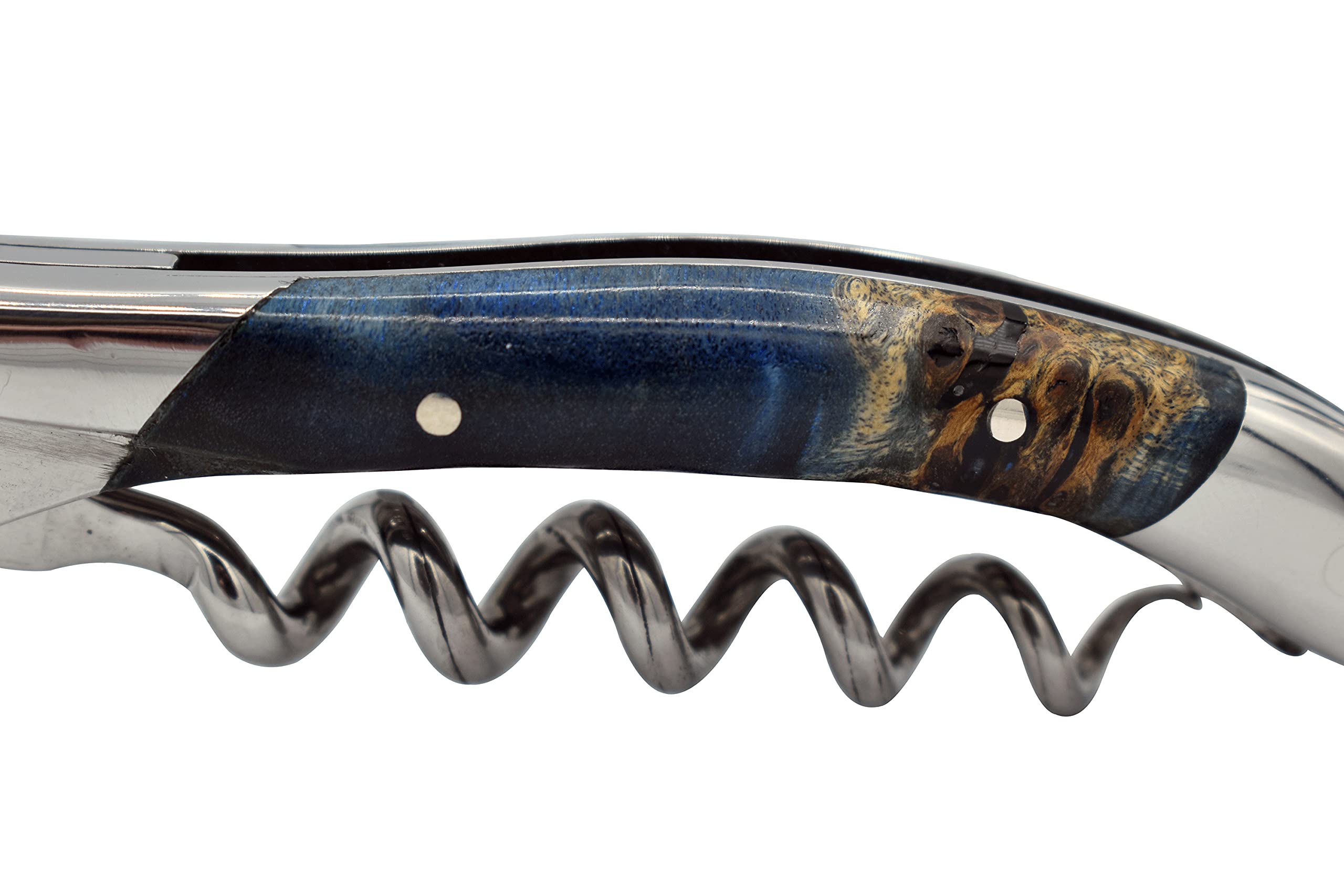Laguiole En Aubrac Sommelier Waiter's Corkscrew, Stabilized Blue Poplar Burl Handle, Wine Opener With Foil Cutter & Bottle Opener, Polished Bolster