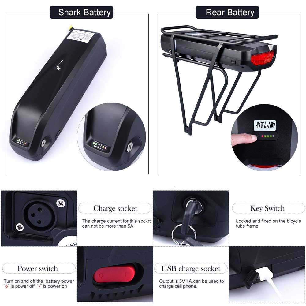 Electric Bike Battery 48V 17.5Ah Rear Rack for BAFANG Mid Motor BBS02B 750W Ebike Conversion Kit