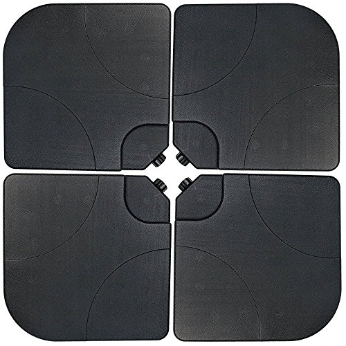 Sunnydaze 10-Foot Offset Cantilever Brown Solar Patio Umbrella with Outdoor LED Lights Crank and Cross Base and Set of 4 Black Heavy-Duty Cantilever Offset Patio Umbrella Base Plates Bundle