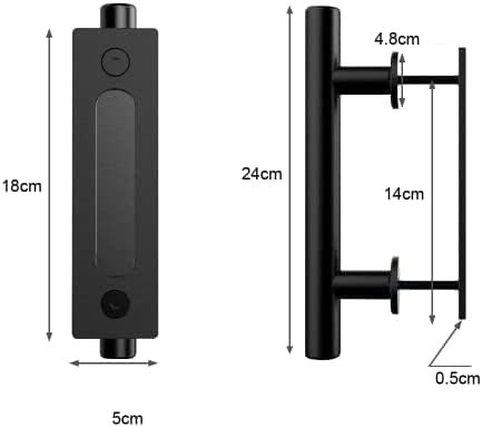 QINAIXQM 9.5''/24CM Sliding Barn Door Handle Double Sided Pull and Flush Barn Door Embedded Invisible Alloy Steel Frosted Black