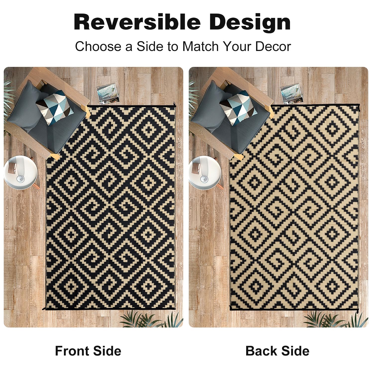 Reeple Reversible Mats, Outdoor Patio Rugs, Plastic Straw Rug, Modern Area Rug, Floor Mat for Outdoors, RV, Patio, Backyard, Deck, Picnic, Beach, Trailer, Camping-Rectangle, 9' x 12, Green