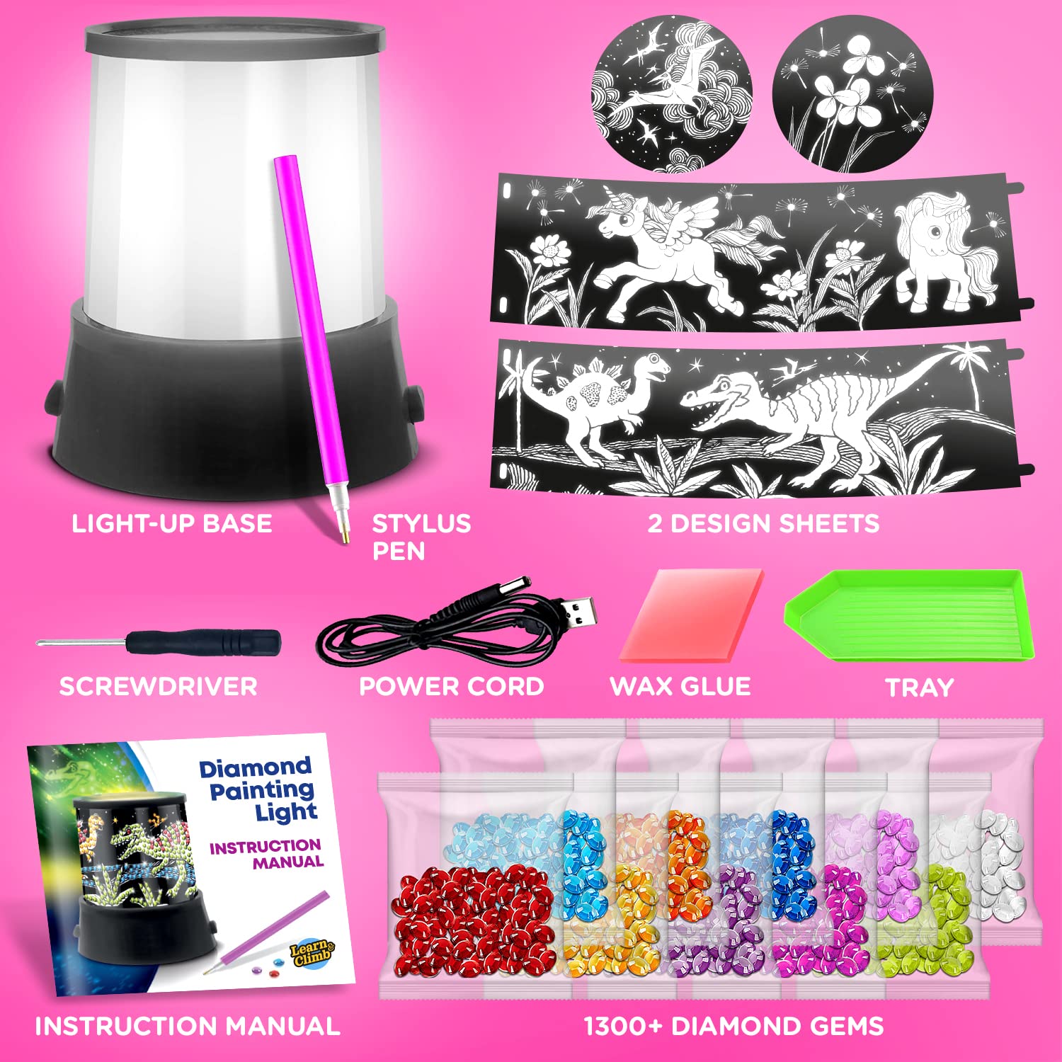 Learn & Climb Arts & Crafts Gem Art Kit for Girls Ages 8-12. Diamond Painting Gift for Girls