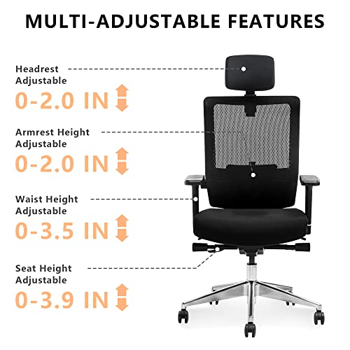 Ergonomic Office Chair,Computer Chair High Back Desk Chair with 3D Lumbar Support, Computer Chair for heavy people, Comfortable Office Desk Chair with 4D Adjustable Armrest, Black