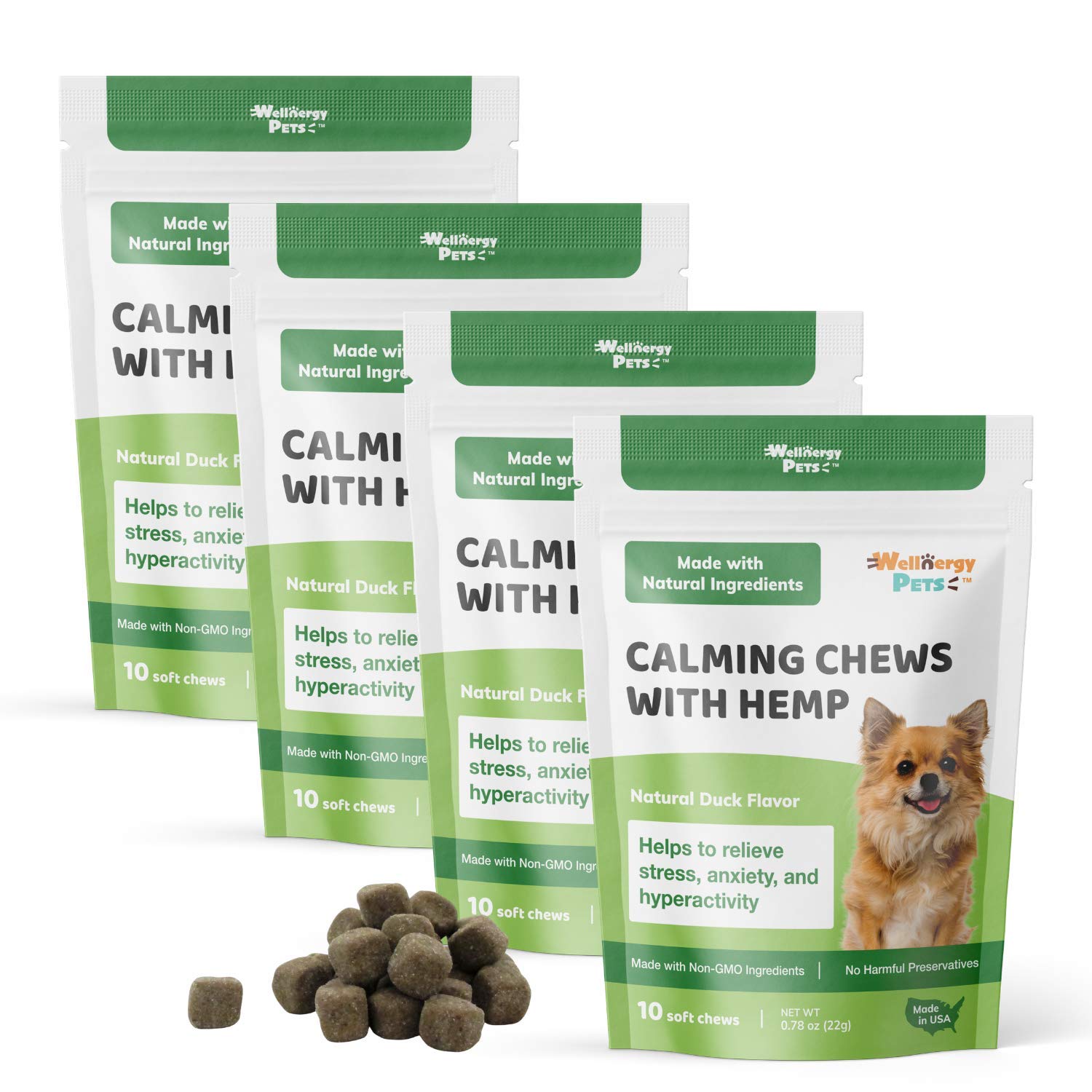 Wellnergy Natural Calming Chews for Dogs β Natural Organic Supplement- for Dogs with Stress, Separation Anxiety and Hyperactivity - 40ct Travel Pk