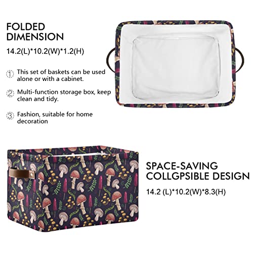 Kigai Collapsible Storage Basket with Handles, Mushroom Pattern Canvas Fabric Storage Bins Toys Clothes Organizer for Bedroom, Nursery, Shelves, Closets (1PACK)