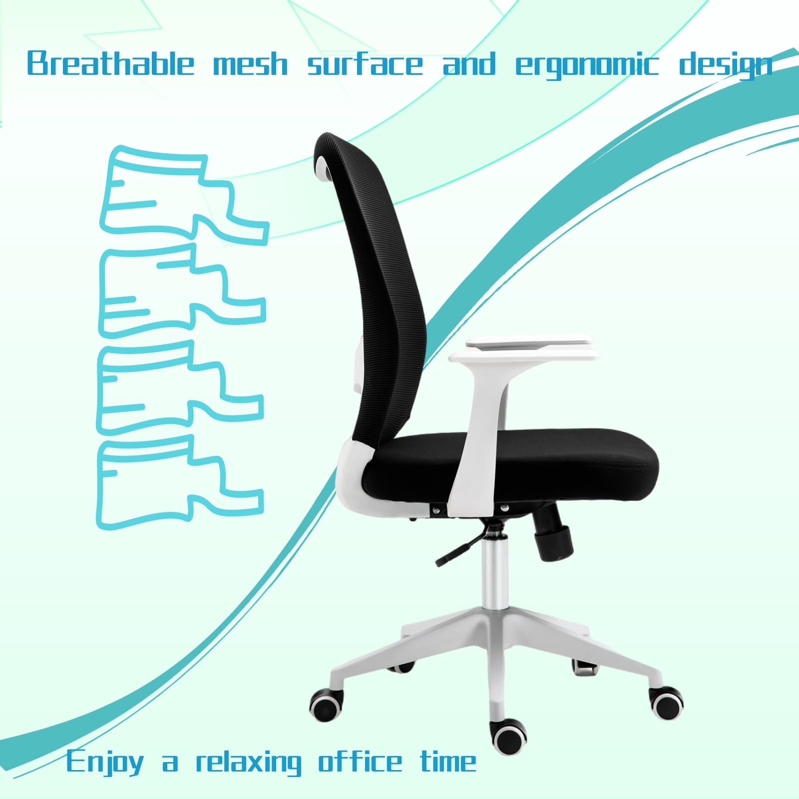 Ergonomic Office Chair Adjustable Computer Desk Chair Comfy Mesh Gaming Chair Mid Back Rolling Executive Office Chair for Home Office,School (White and Black)