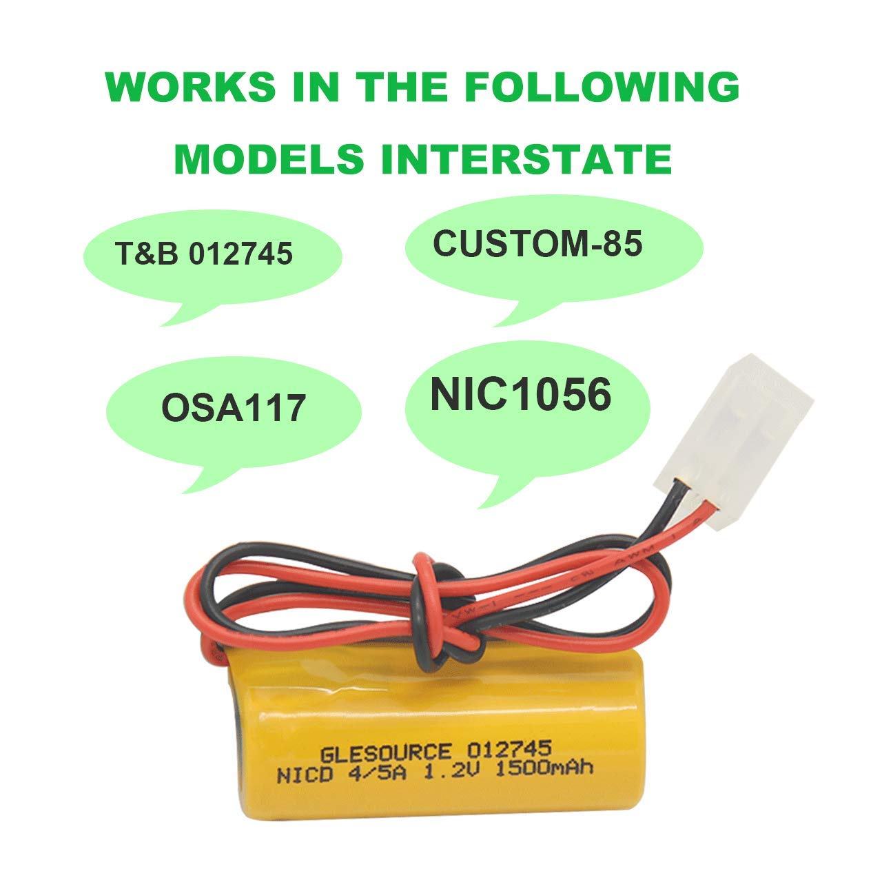 GLESOURCE 1.2V 1500mAh Emergency Lighting Replacement Battery - Replaces T&B 012745, 12745, Interstate - NIC1056, Teig - 850069,CUSTOM-85,OSA117(2 Pack)